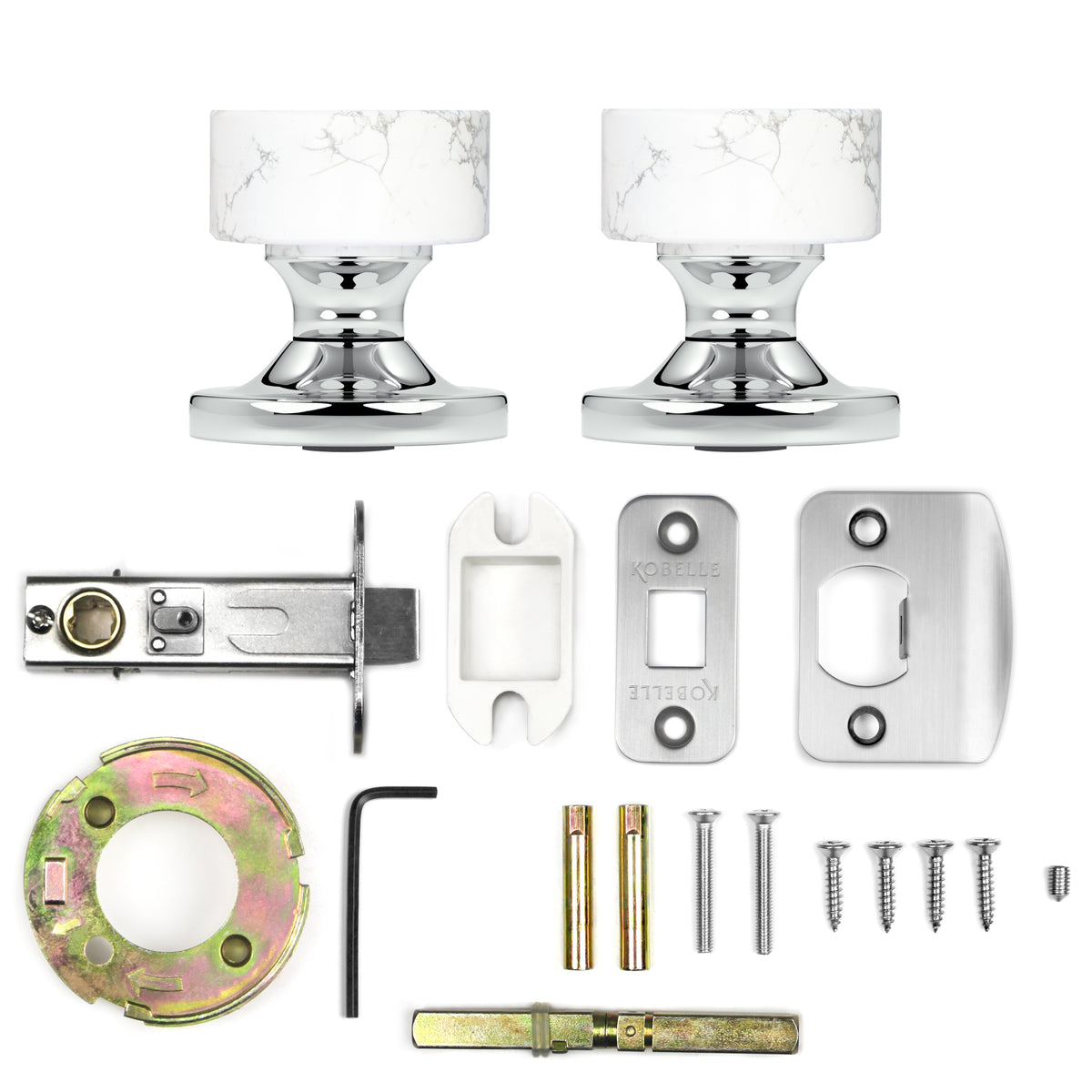 White Marble Polished Chrome Door Knobs, Privacy Passage and Dummy ...
